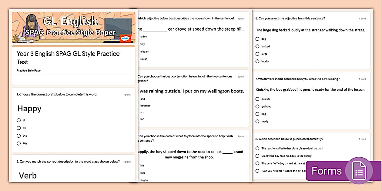 Year 3 English SPAG GL Style Practice Test (teacher made)