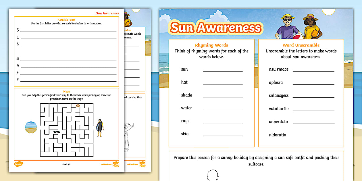 Sun Awareness Week Boredom Buster Worksheet - Twinkl - KS2