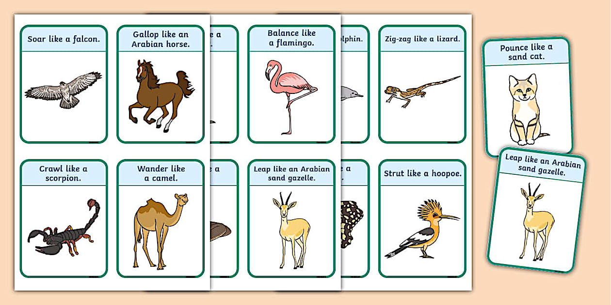 UAE Animal Movements - Gross Motor Challenge Cards - Twinkl
