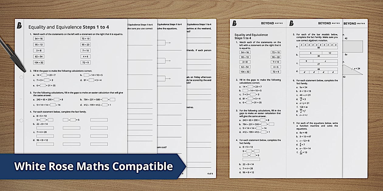 👉 Equality and Equivalence Steps 1-4 Homework - Twinkl