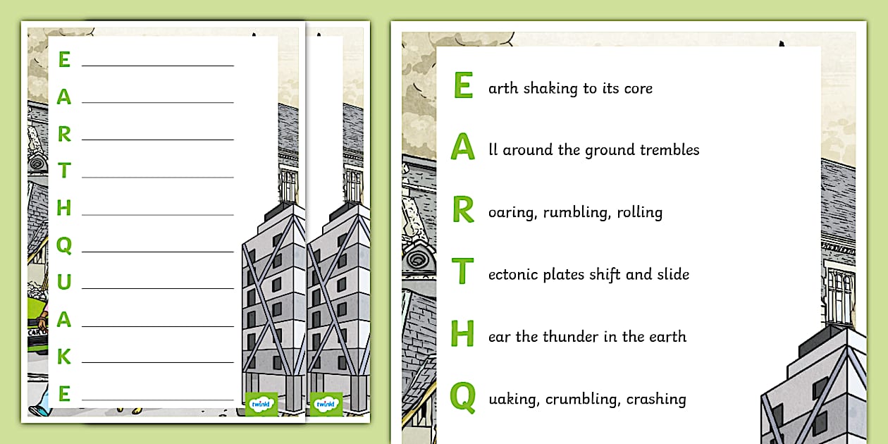 KS2 Earthquake Example Acrostic Poem - KS2 (teacher made)