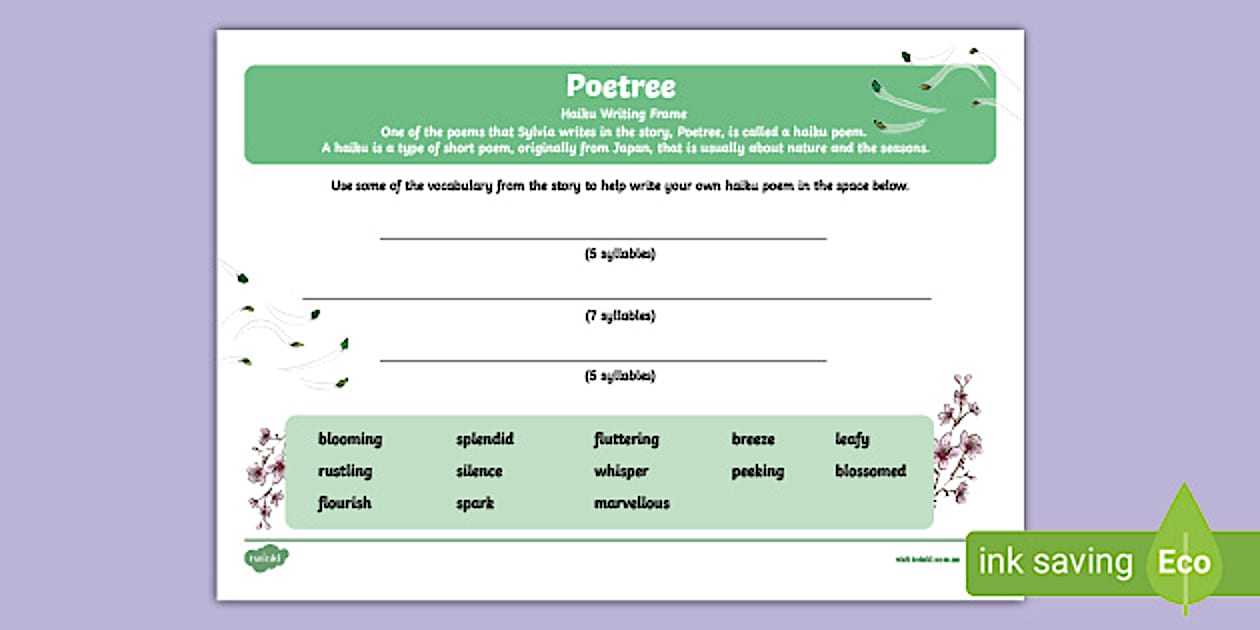 Poetree Haiku Poem Writing Frame with Vocabulary - Twinkl
