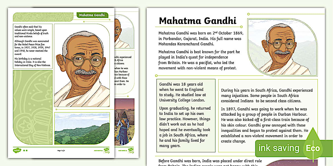 Mahatma Gandhi Differentiated Reading Comprehension Activity