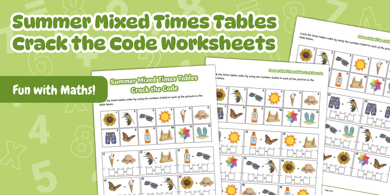 👉 Summer Mixed Times Tables Crack the Code Worksheets