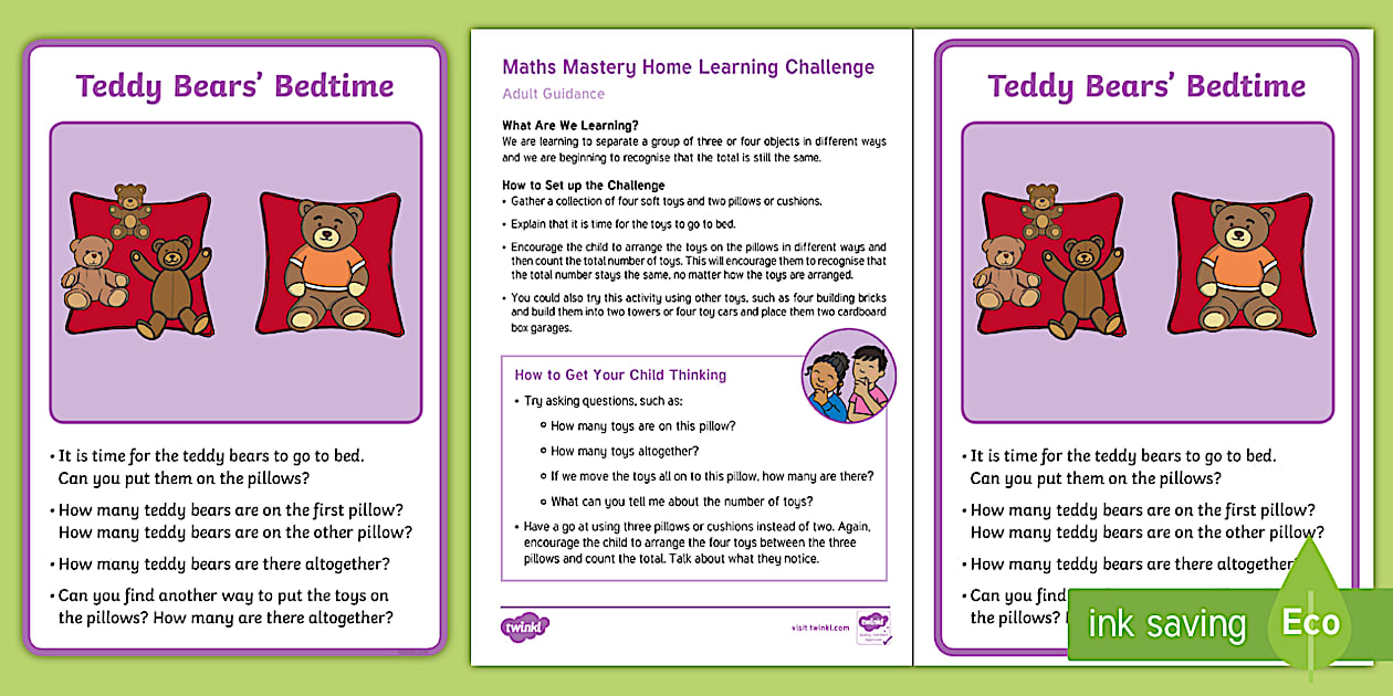 EYFS Maths Mastery Addition Home Learning Challenge: Teddy Bears’ Bedtime