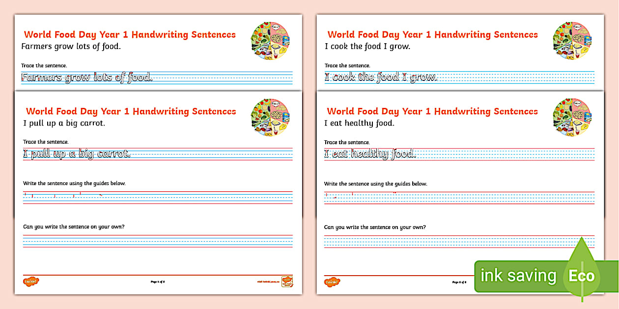 World Food Day Handwriting Practice Worksheets | Year 1