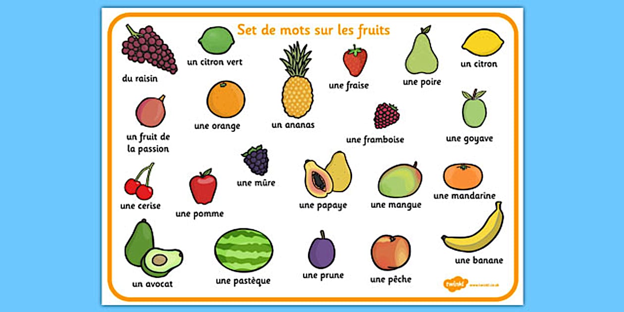 Set de mots sur les fruits French (teacher made) - Twinkl