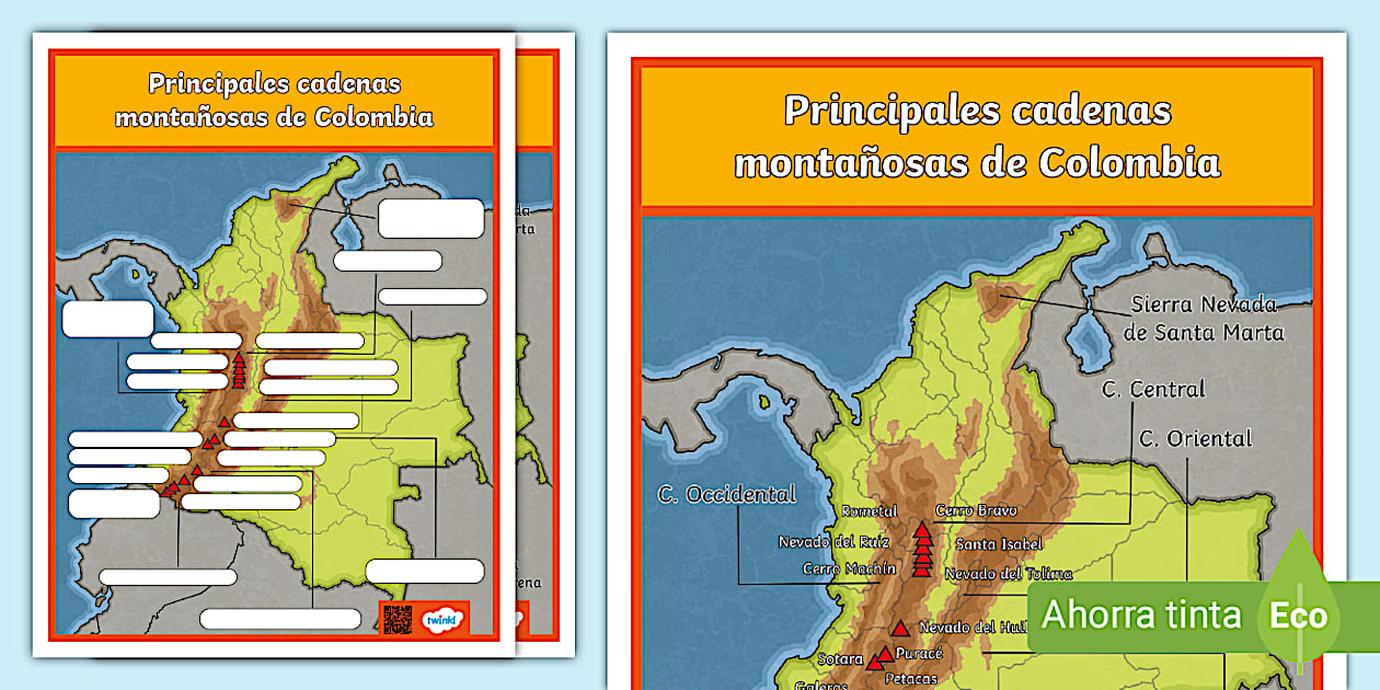 Mapa de Colombia con sus cordilleras para niños - Twinkl