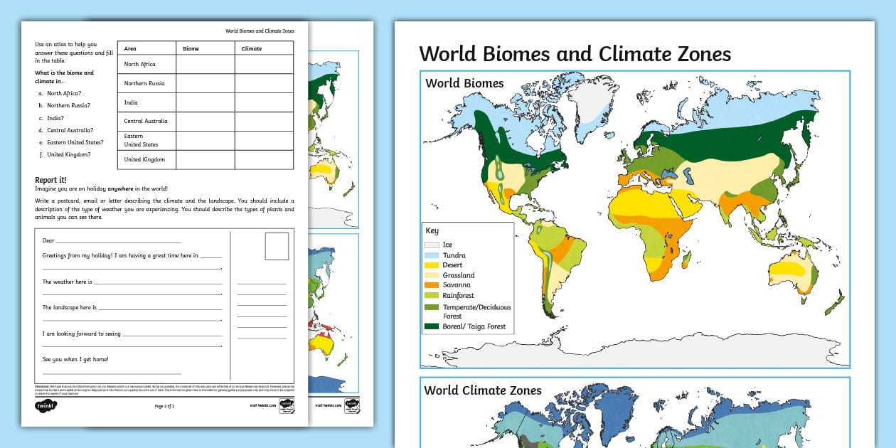 World Biomes and Climate Zones: Map Worksheet / Worksheet