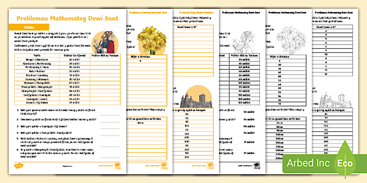 Taflen Waith Mathemateg Dewi Sant - Mathemateg a Rhifedd