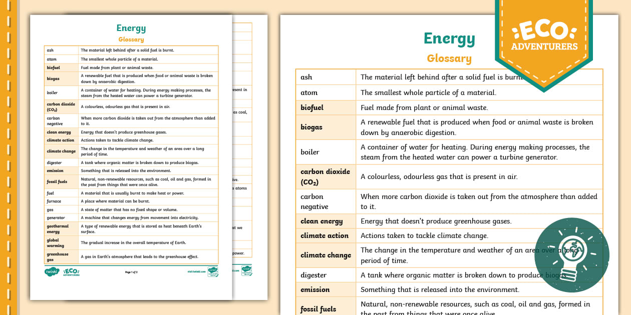Year 4 Energy: Key Vocabulary Glossary
