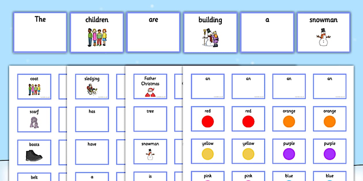 Winter Pictures with Matching Sentence Building Cards