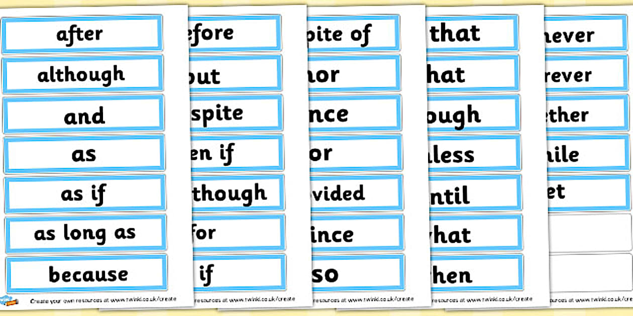 Conjunctions on strips word cards - Writing (Teacher-Made)