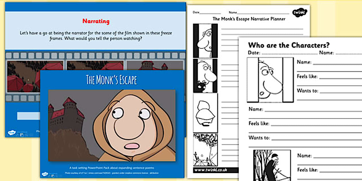 The Monks Escape Film Plot Writing and Narration Pack Activity