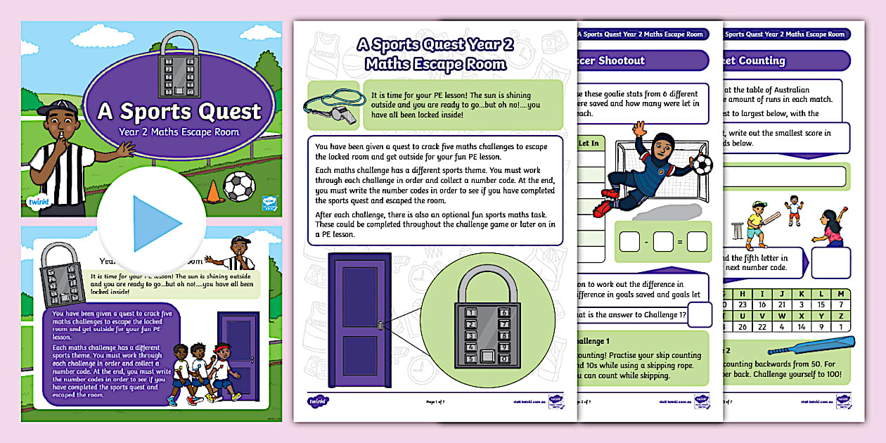 A Sports Quest Year 2 Maths Sports Escape Room - Twinkl
