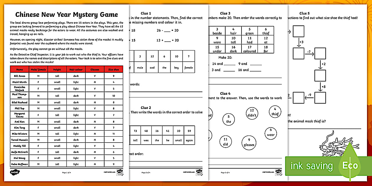 KS1 Chinese New Year Maths Mystery Game - Twinkl