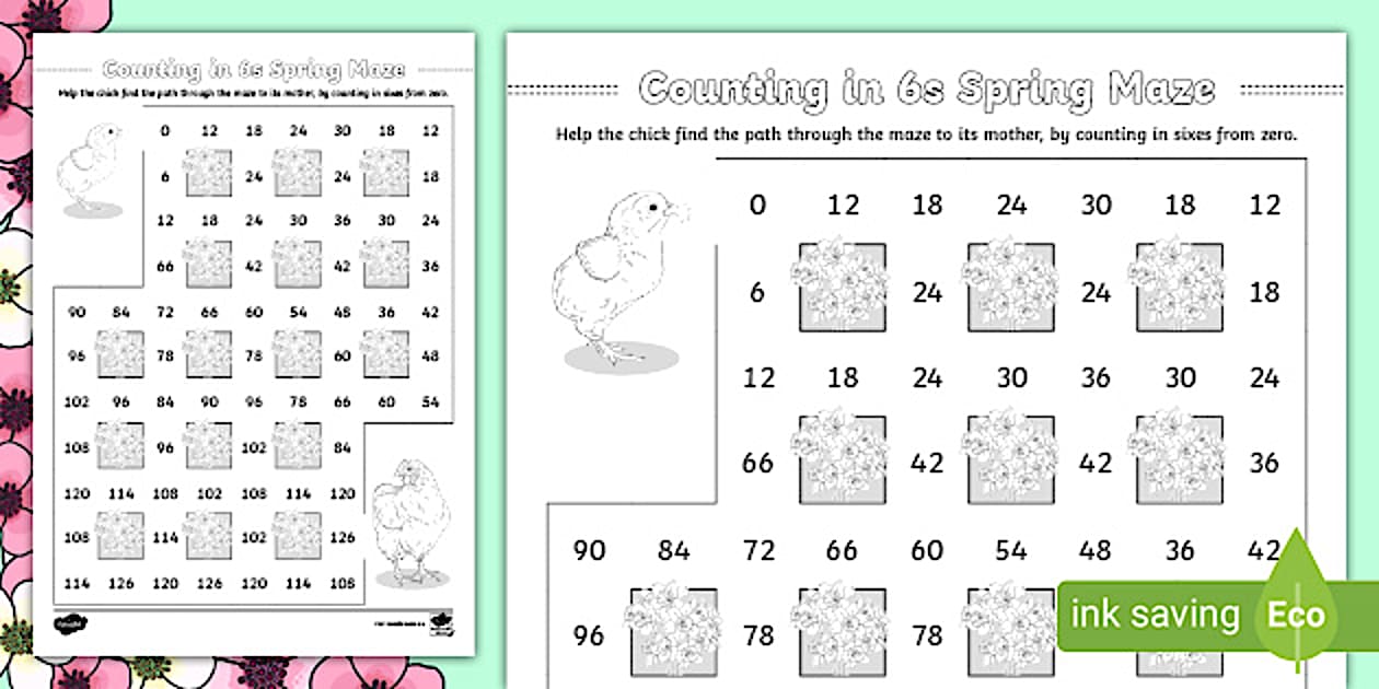 Spring Counting in 6s Maze Worksheet (teacher made) - Twinkl