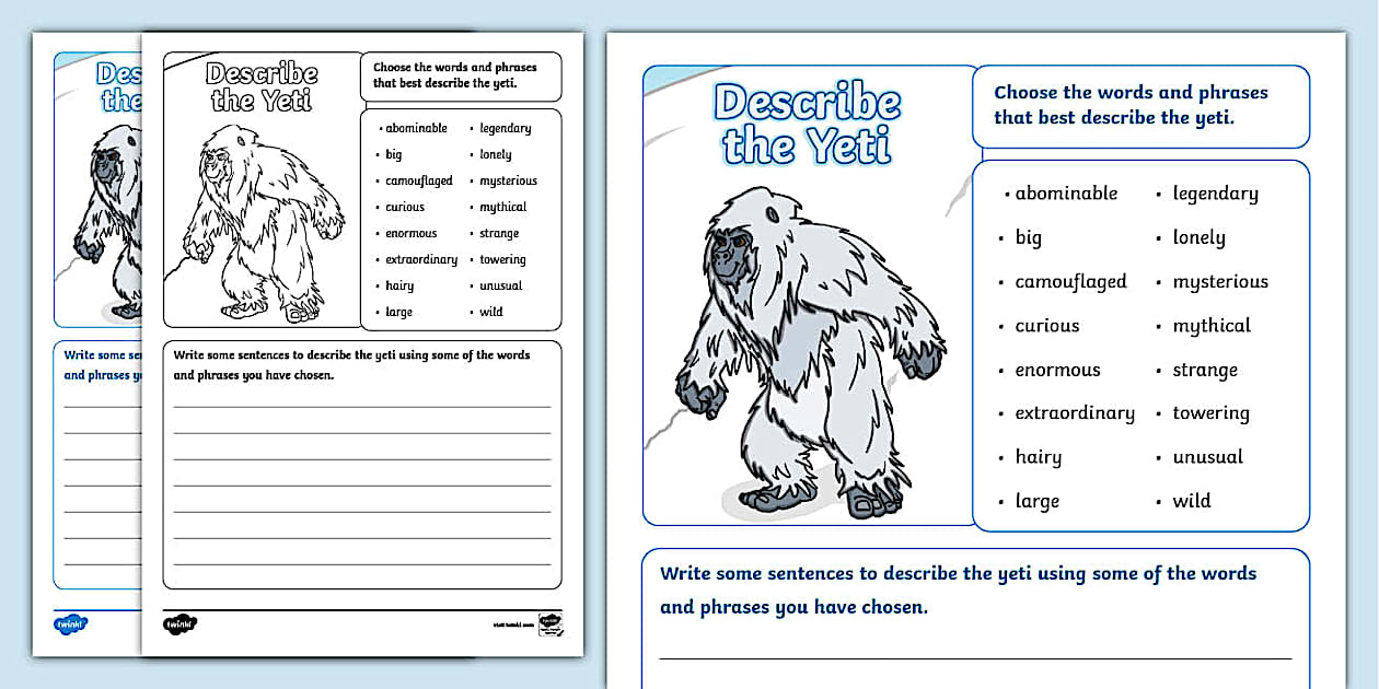 Describe the Yeti Worksheet (teacher made) - Twinkl