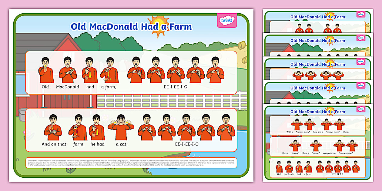 BSL Old MacDonald Had a Farm Song Sheet - Twinkl