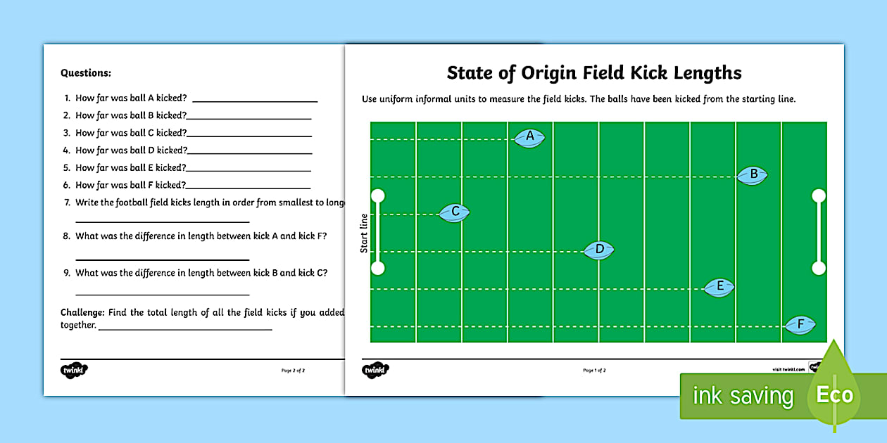 State of Origin Field Kick Lengths in Informal Units Worksheet / Worksheet