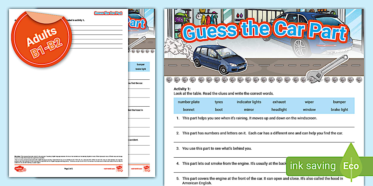 ESL Guess the Car Part [Adults, B1-B2] (teacher made)