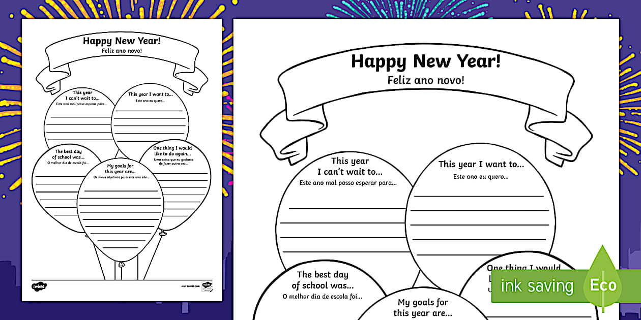 Happy New Year Worksheet / Worksheet English/Portuguese - Happy New Year