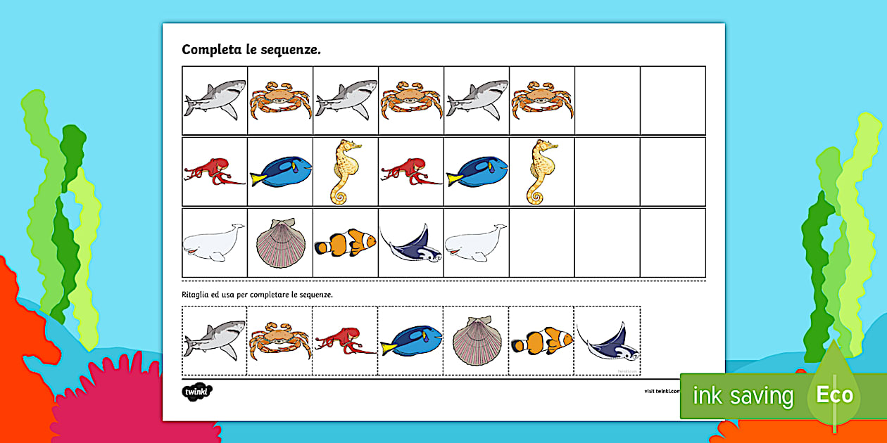 Completa la sequenza in fondo al mare Attività - Twinkl