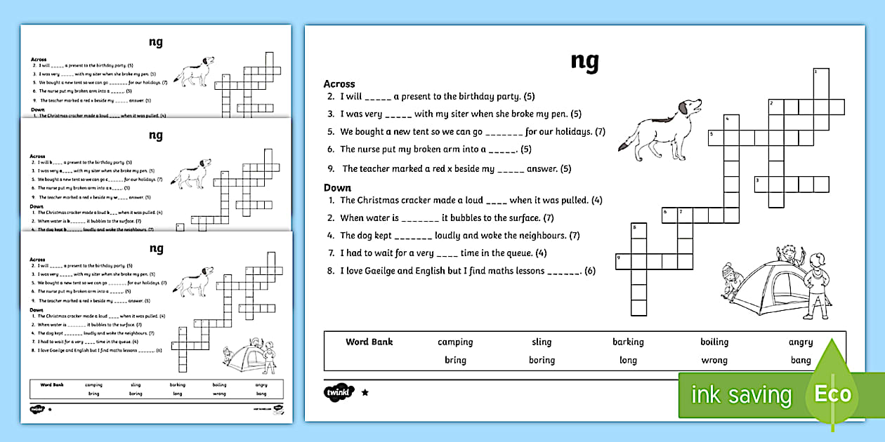 ng Sound Differentiated Crossword - Twinkl