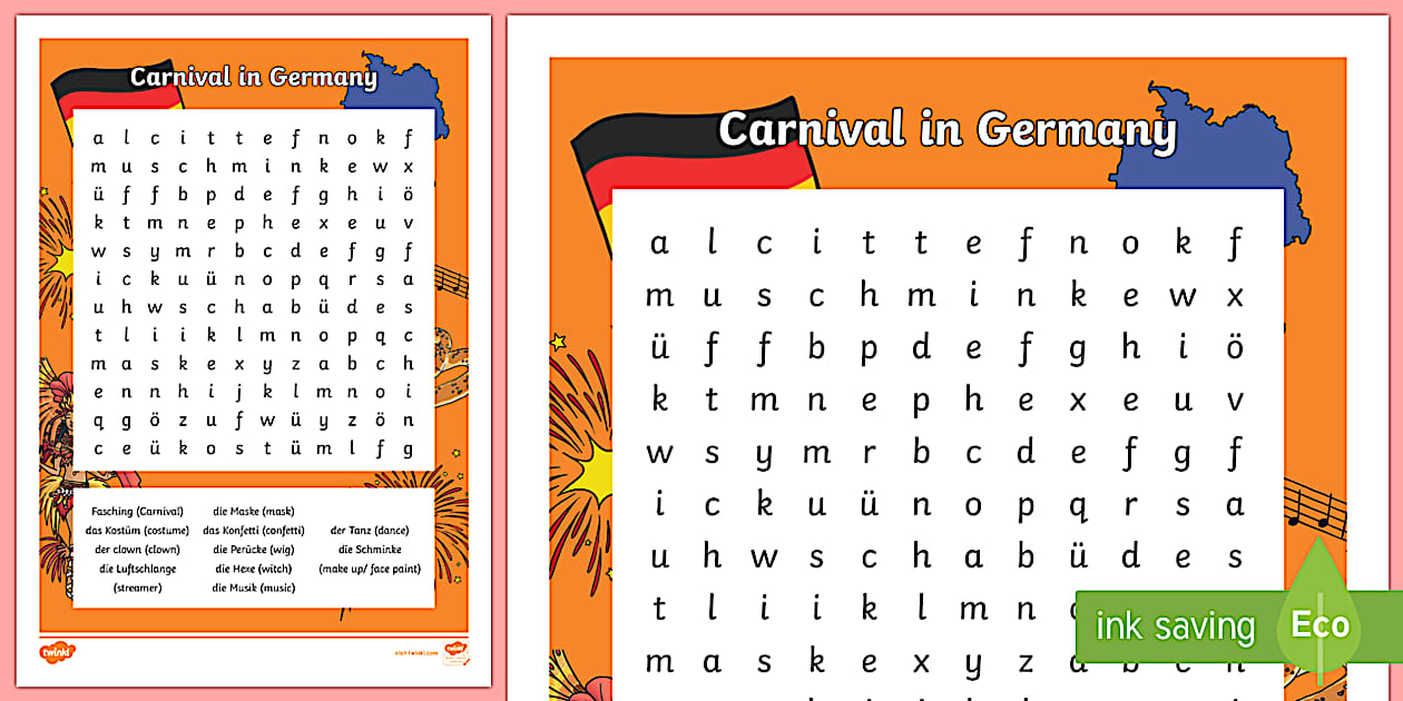 Carnival in Germany - German Word Search