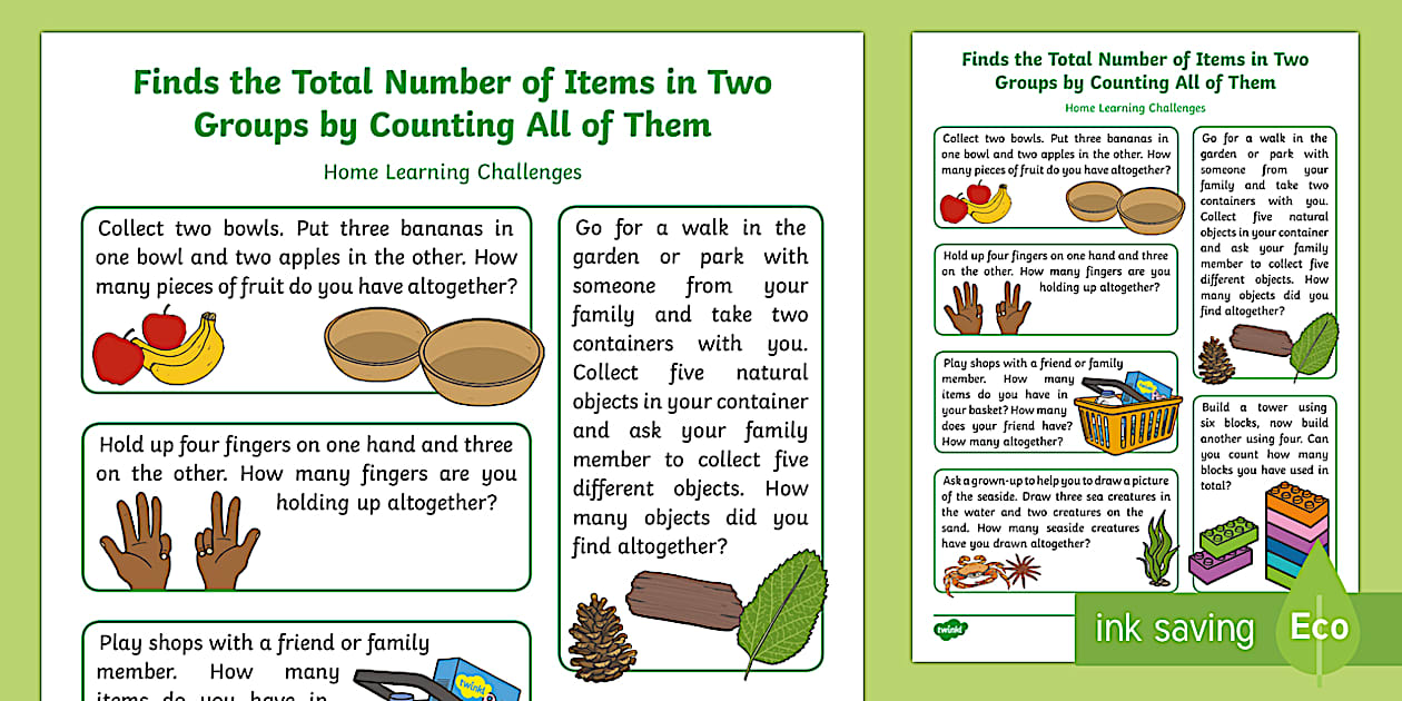 EYFS Maths: Finds the Total Number of Items in Two Groups by Counting ...
