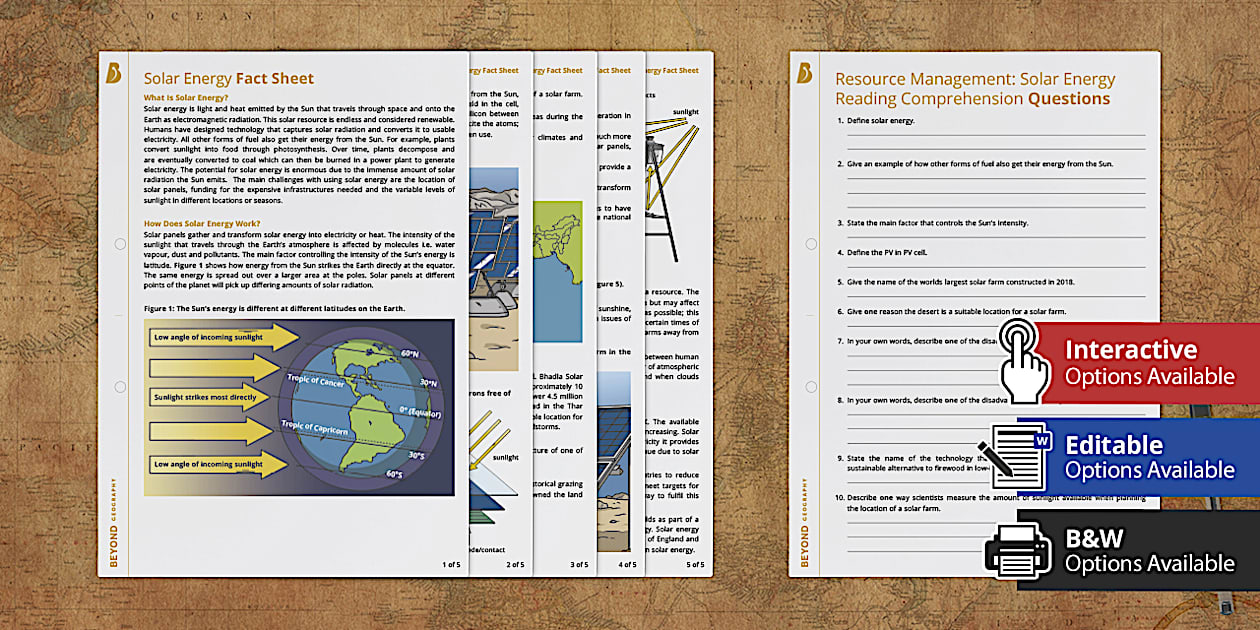 GCSE Resource Management Solar Energy Reading Comprehension
