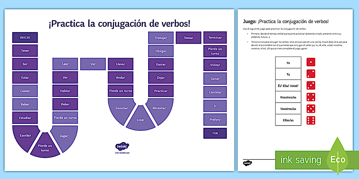 Editable Practising Verb Tenses Board Game Spanish - Twinkl