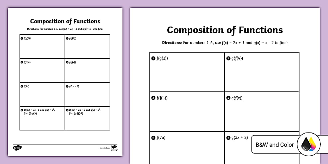 Composition of Functions Worksheet | Resource | Twinkl USA