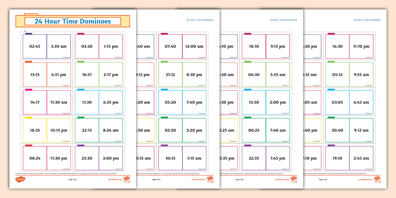 24 Hour Time Dominoes - 24 Hour Time | Twinkl Australia