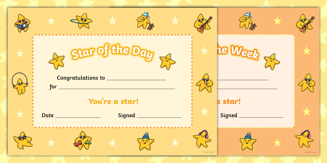 Star of the Day and Week Certificates (Teacher-Made)