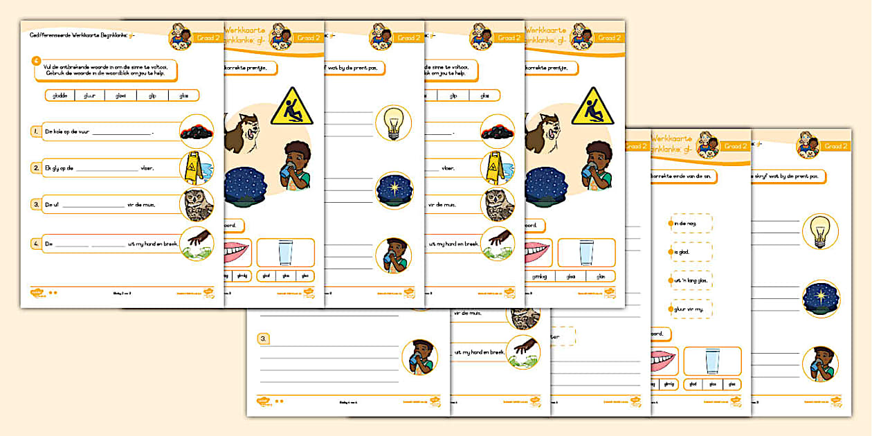 Graad 2 Klanke Gedifferensieerde Werkkaarte gl- - Twinkl