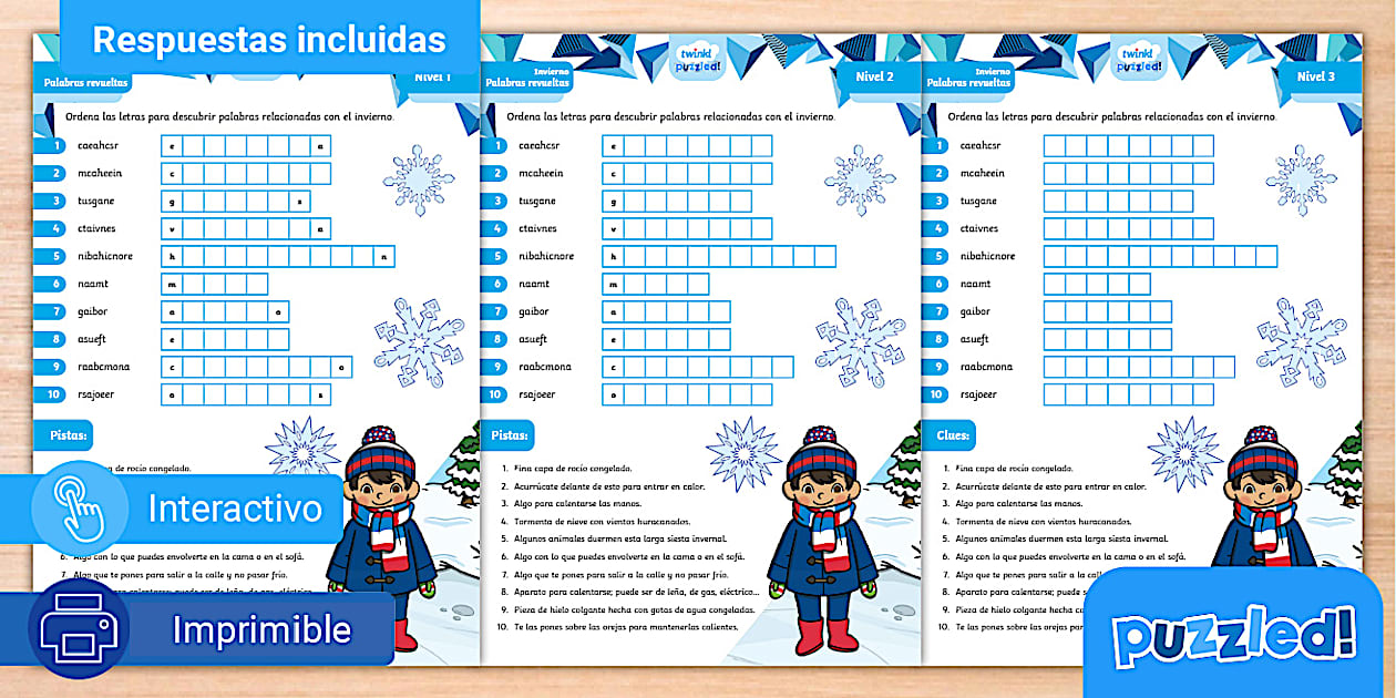 Palabras revueltas: Invierno - Twinkl Puzzled - Twinkl