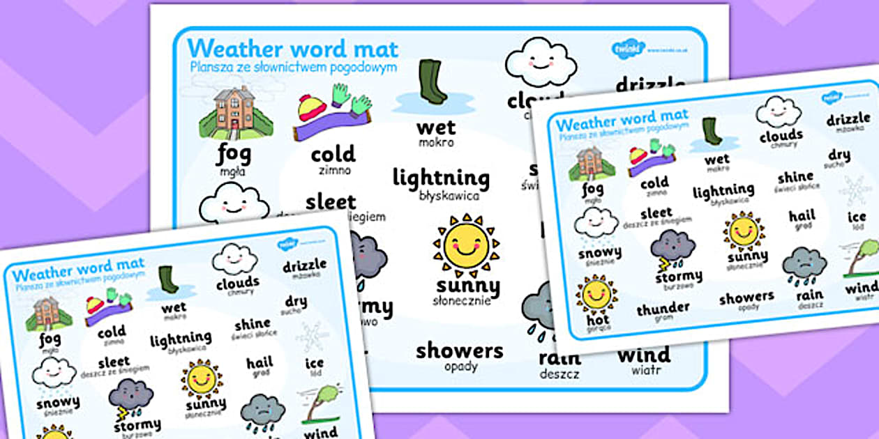Weather Word Mat Polish Translation (teacher made) - Twinkl