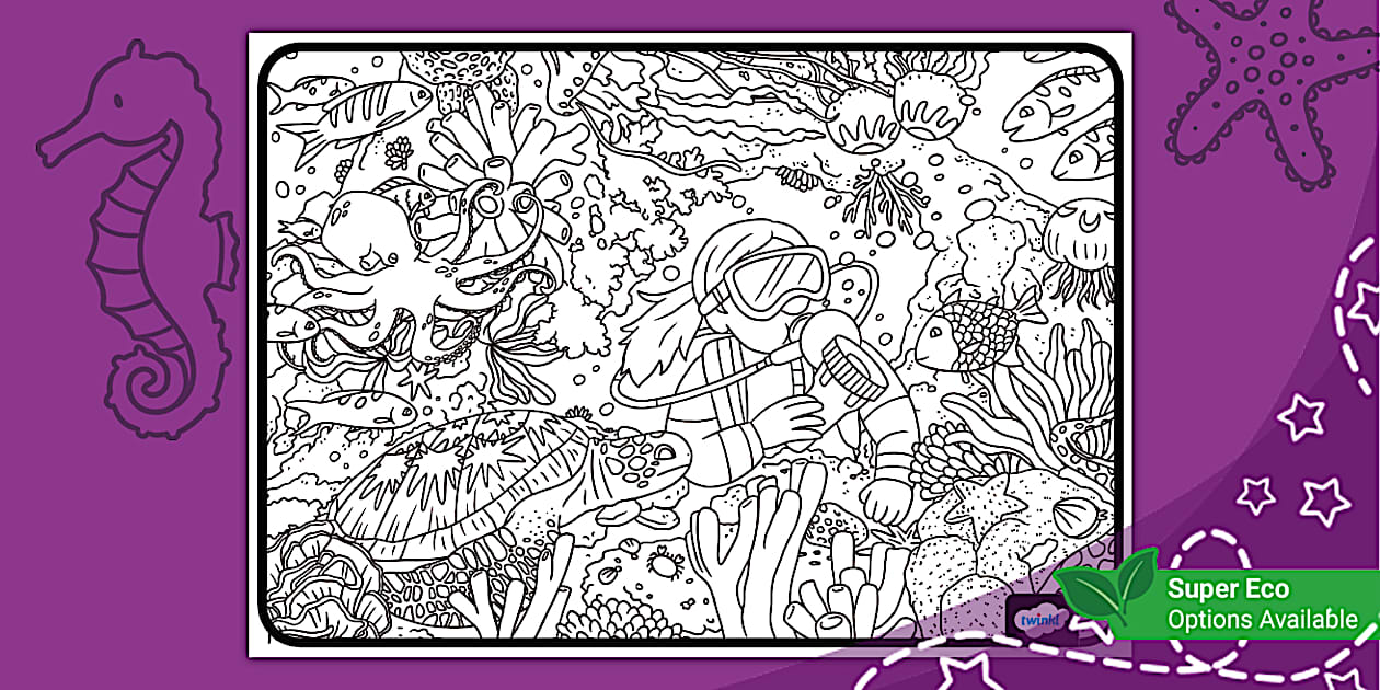 Sea-Themed Busy Colouring Sheet (teacher made) - Twinkl