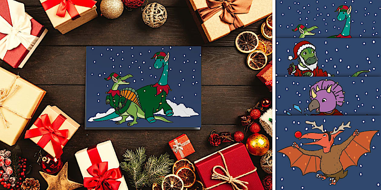 Christmas Dinosaurs Cards | Twinkl Party (teacher made)