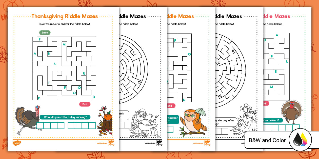 Thanksgiving Riddle Mazes (Teacher-Made) - Twinkl