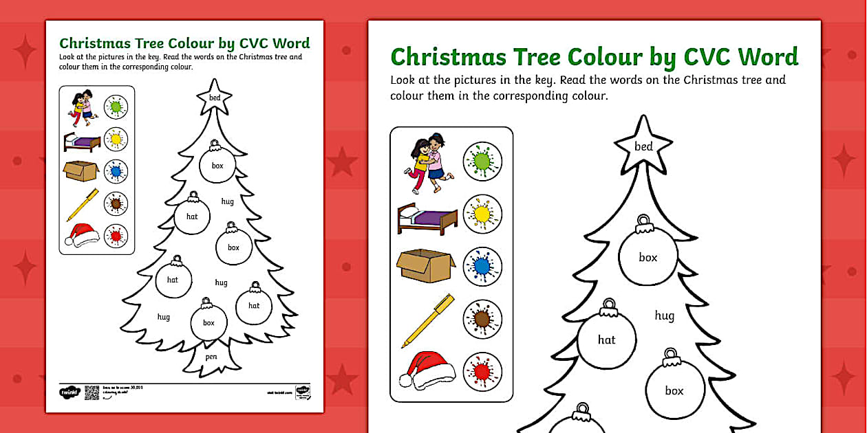 👉 Christmas Colour by CVC Word Activity - Twinkl