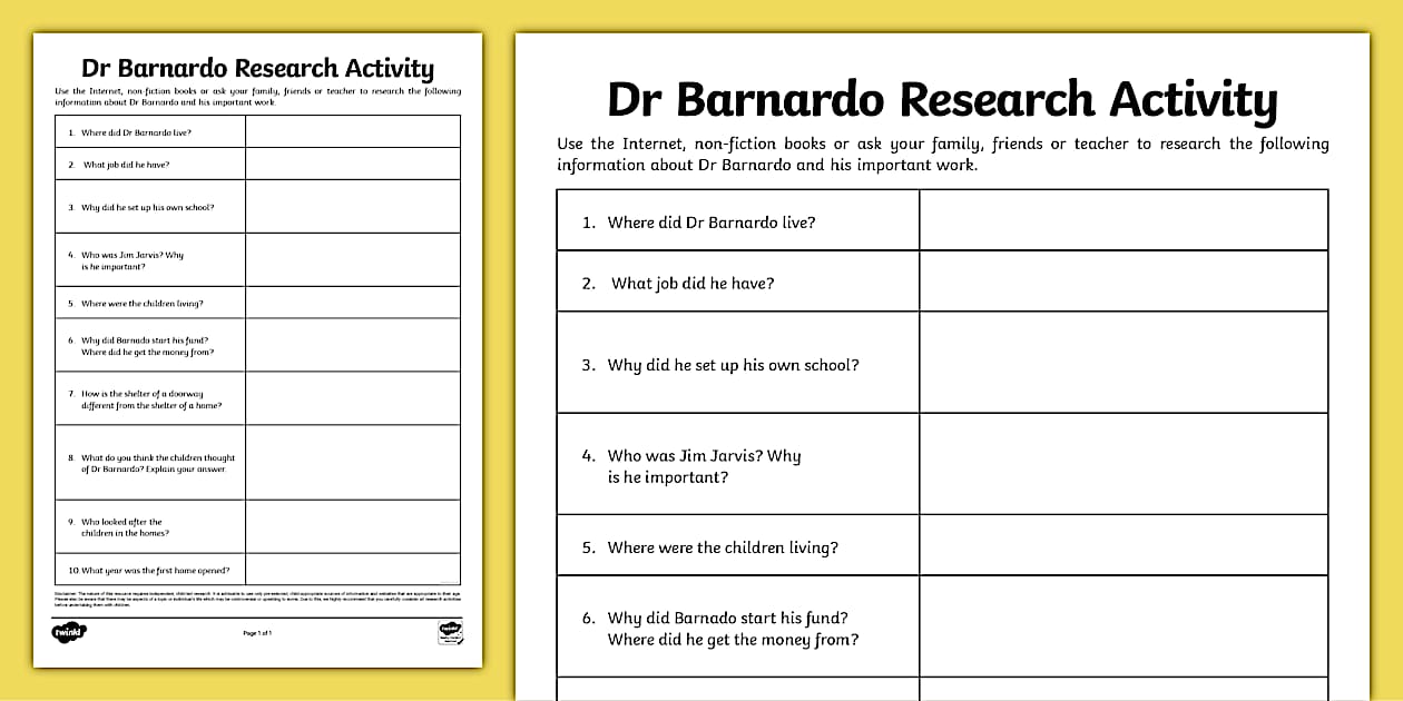 Dr Barnardo Research Activity (teacher made) - Twinkl