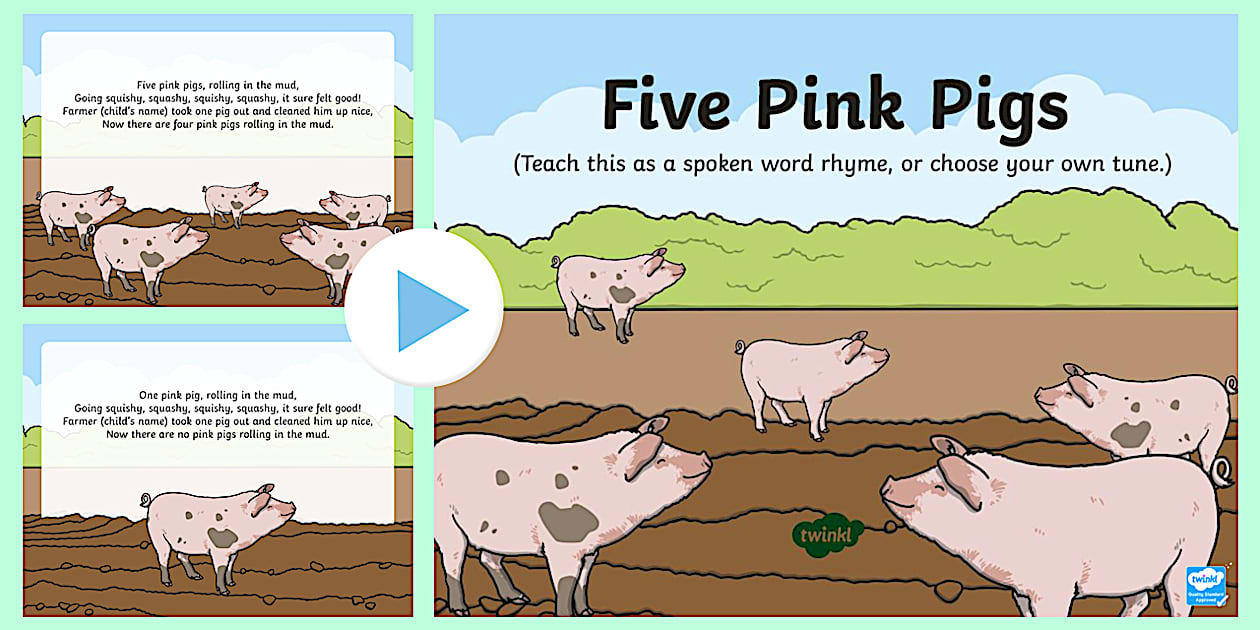 Five Pink Pigs Song PowerPoint (teacher made) - Twinkl
