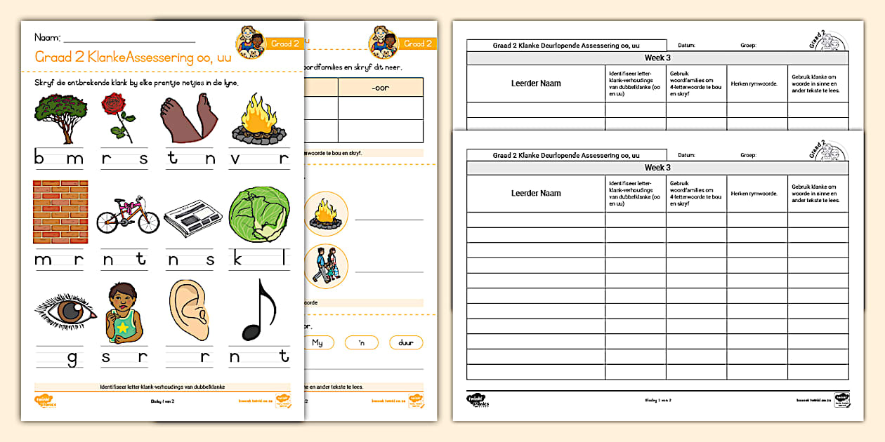 FREE! - Graad 2 Klanke Assessering oo, uu (teacher made)