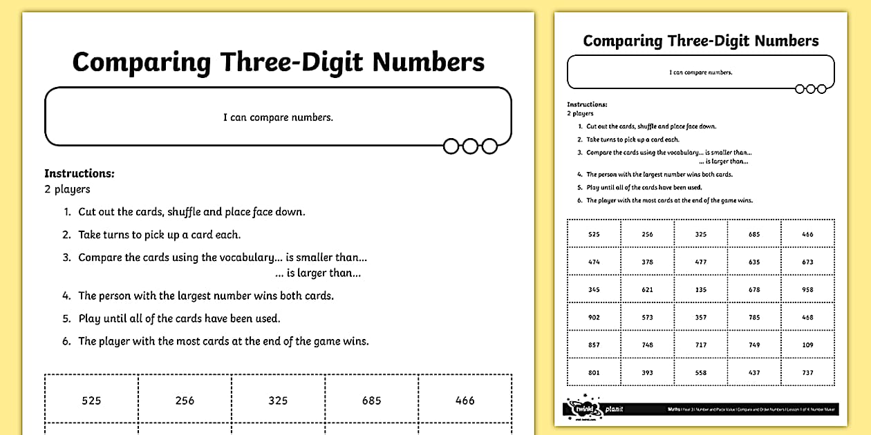 Comparing Three-Digit Numbers Activity (teacher made)