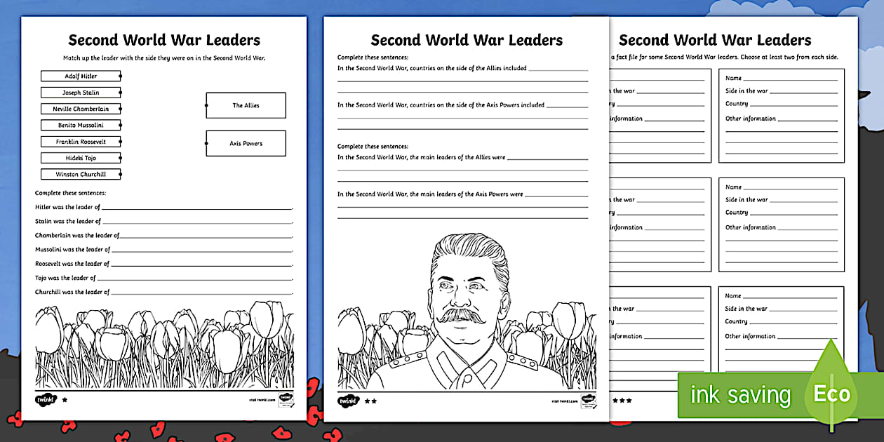 Middle Ability KS2 Second World War Leaders Differentiated Worksheets