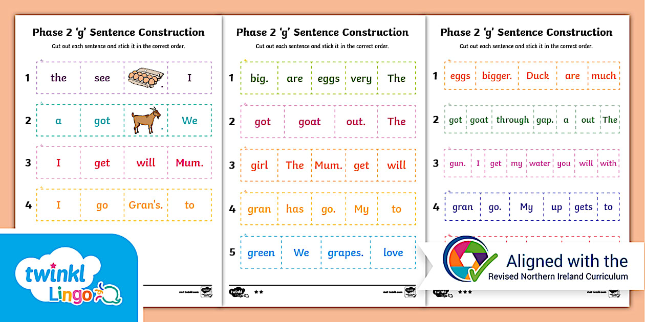 Linguistic Phonics Phase 2 'g' Sentence Construction