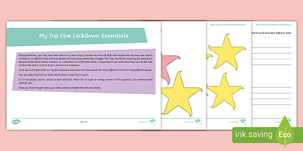 My Top Five Lockdown Essentials Worksheet (teacher made)
