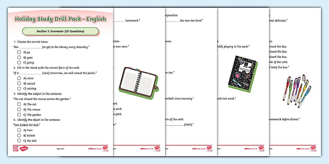 Holiday English Study Drill (teacher made) - Twinkl